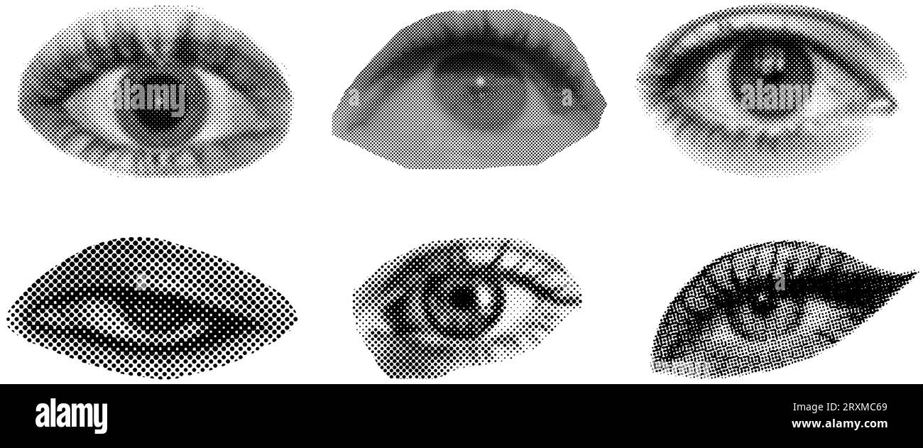 Set of halftone diferent female eyes. Dots texture. Contemporary style ...