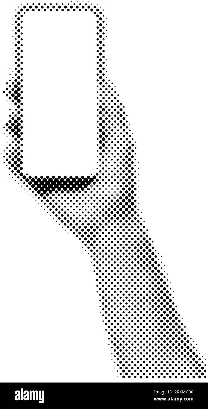 Template of phone in halftone hand. Hand holding phone with blank ...