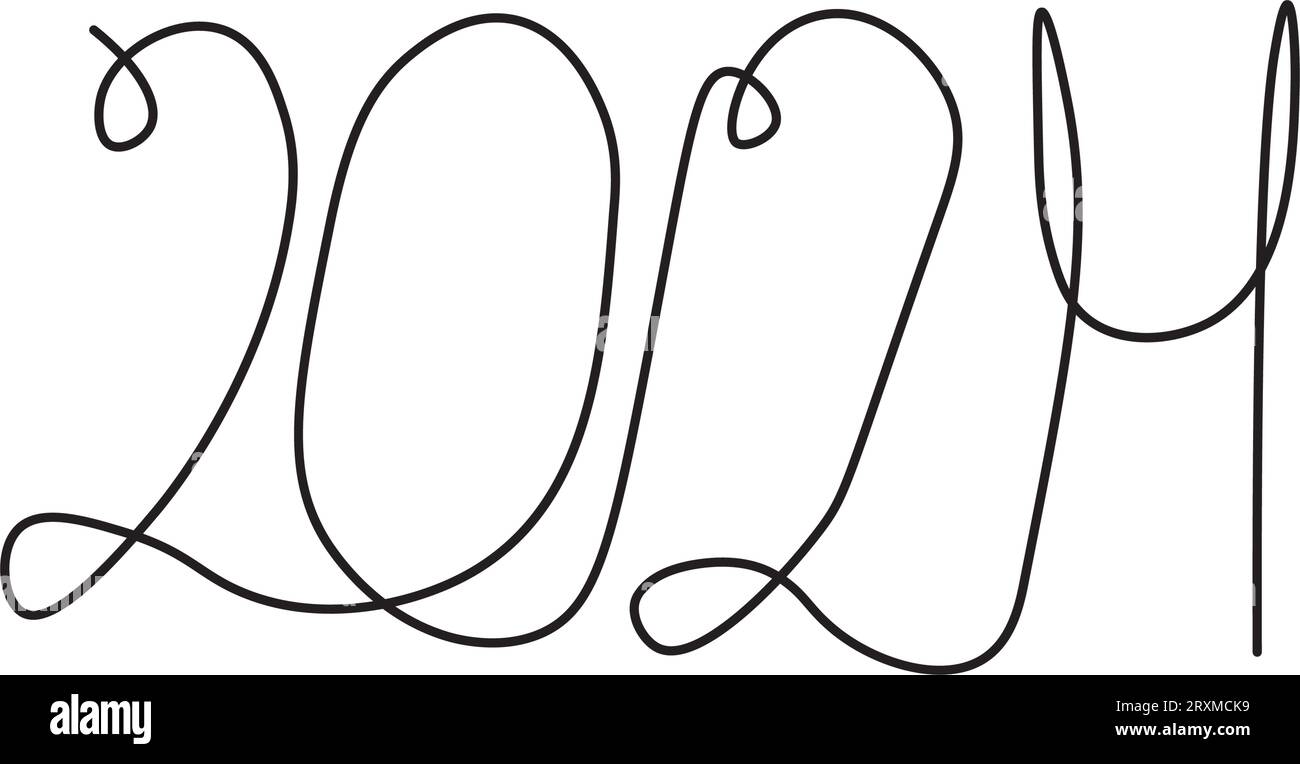 2024 continuous one line. Thin line art freehand font, single outline ...