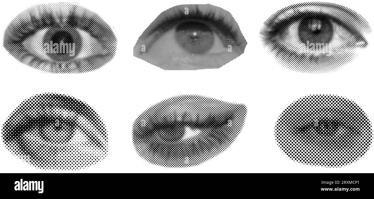Set of halftone diferent female eyes. Dots texture. Contemporary style ...