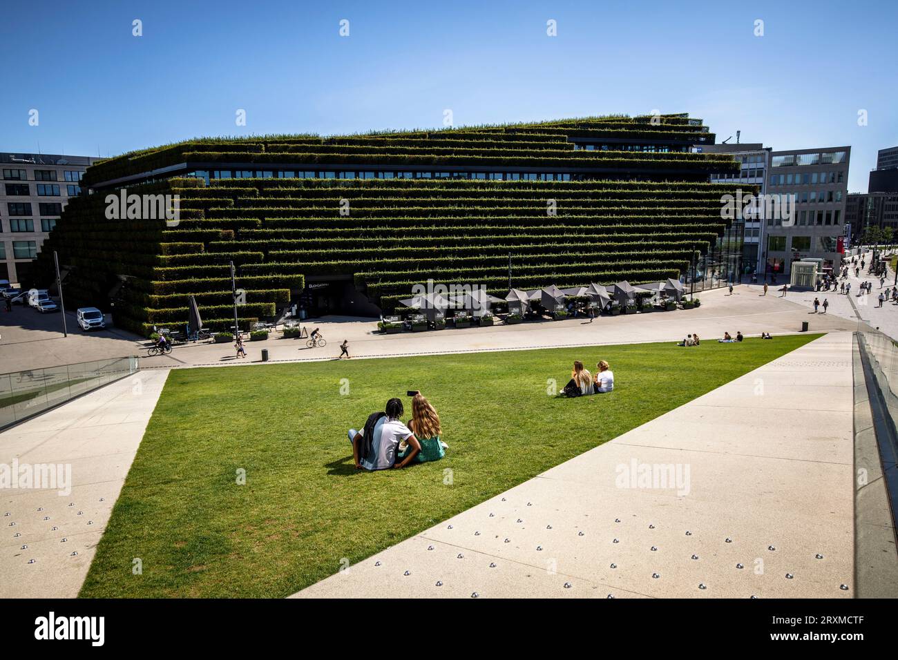 view from the walkable, green roof of the triangular pavilion to the ...