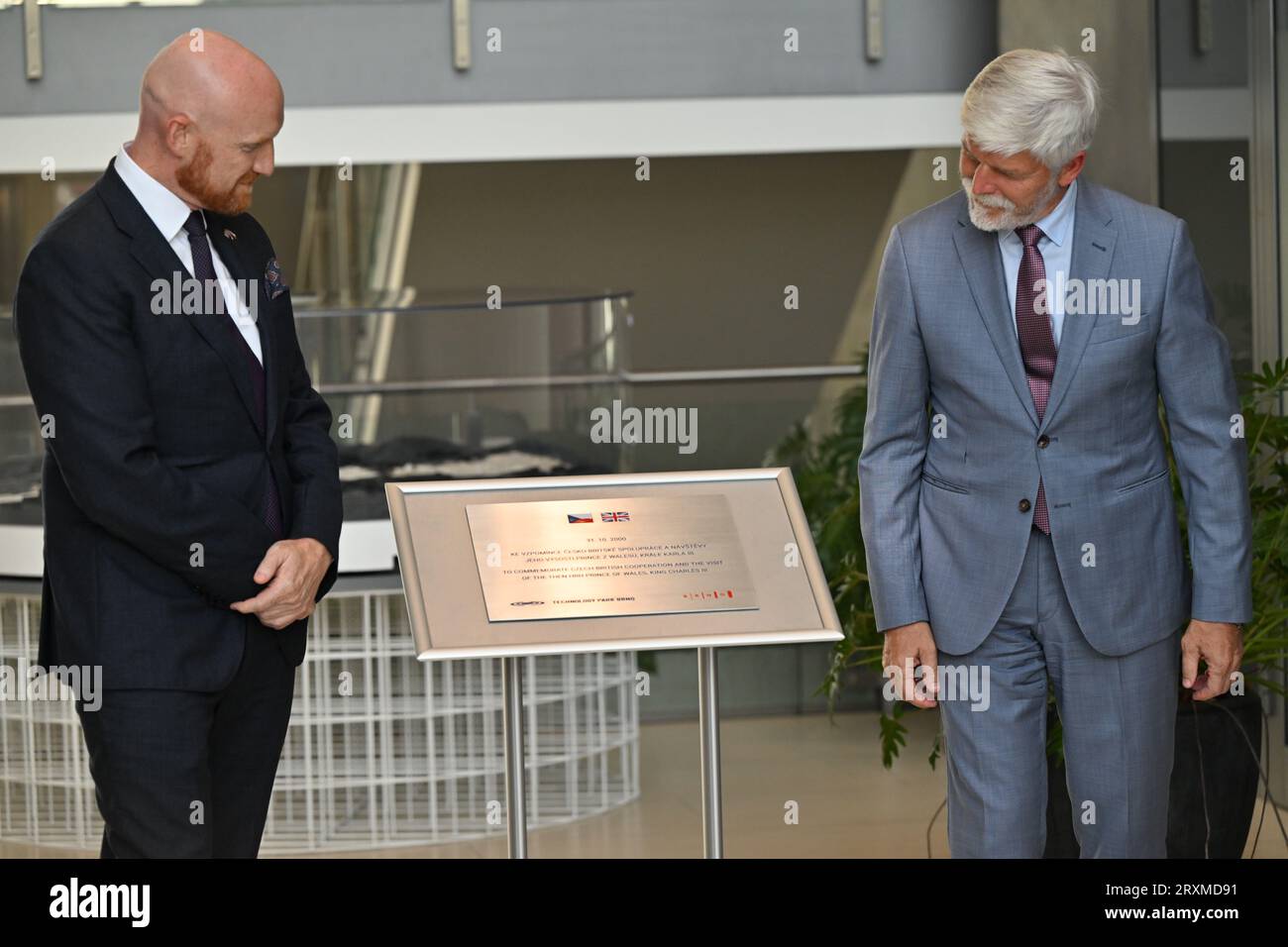 Czech President Petr Pavel (right) and British Ambassador Matt Field ...
