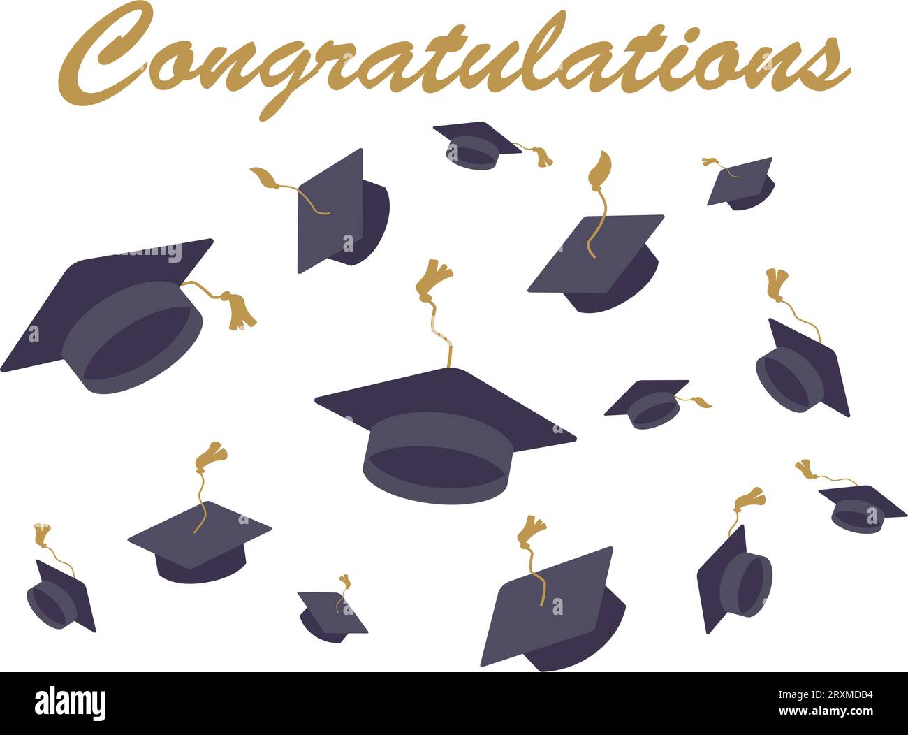 University mortarboards and word GRADUATION throwing tradition flat ...