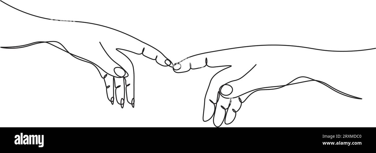 Continuous one line drawing two hands touch each other. Reconciliation ...