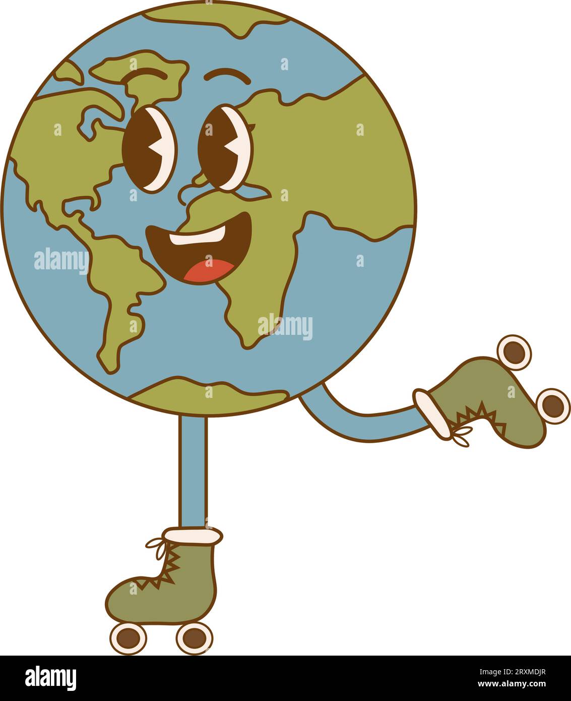 Earth Day. Cartoon cute earth planet character in retro style ...