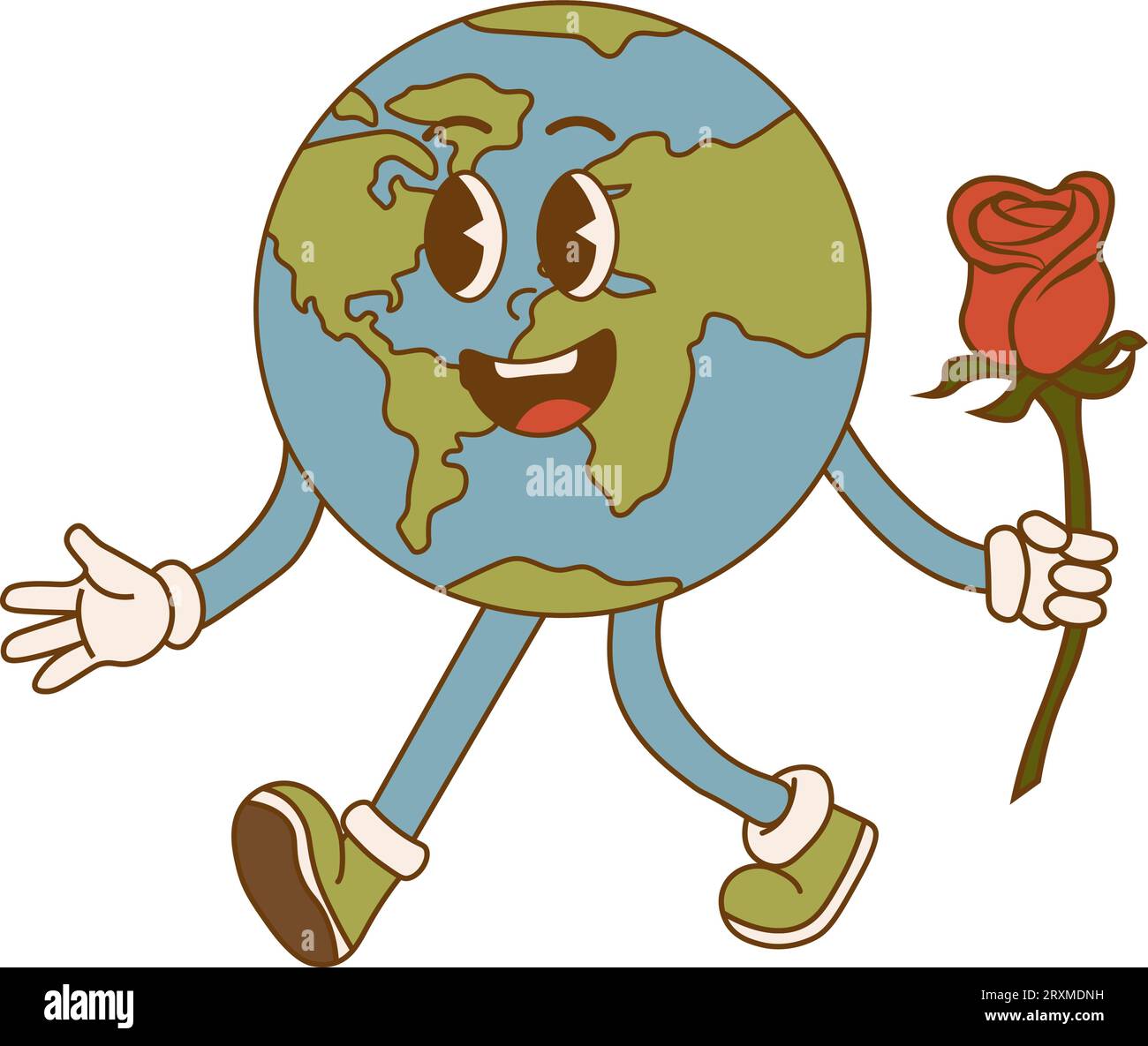 Earth Day. Cartoon cute earth planet character in retro style ...