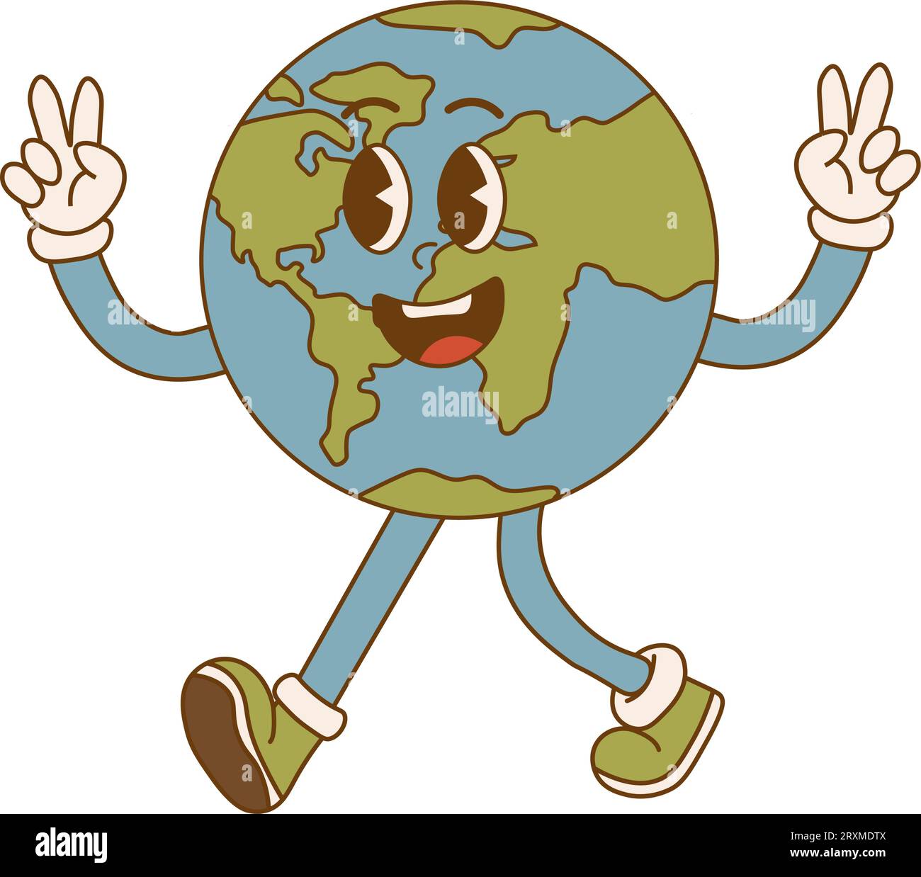 Earth Day. Cartoon cute earth planet character in retro style ...