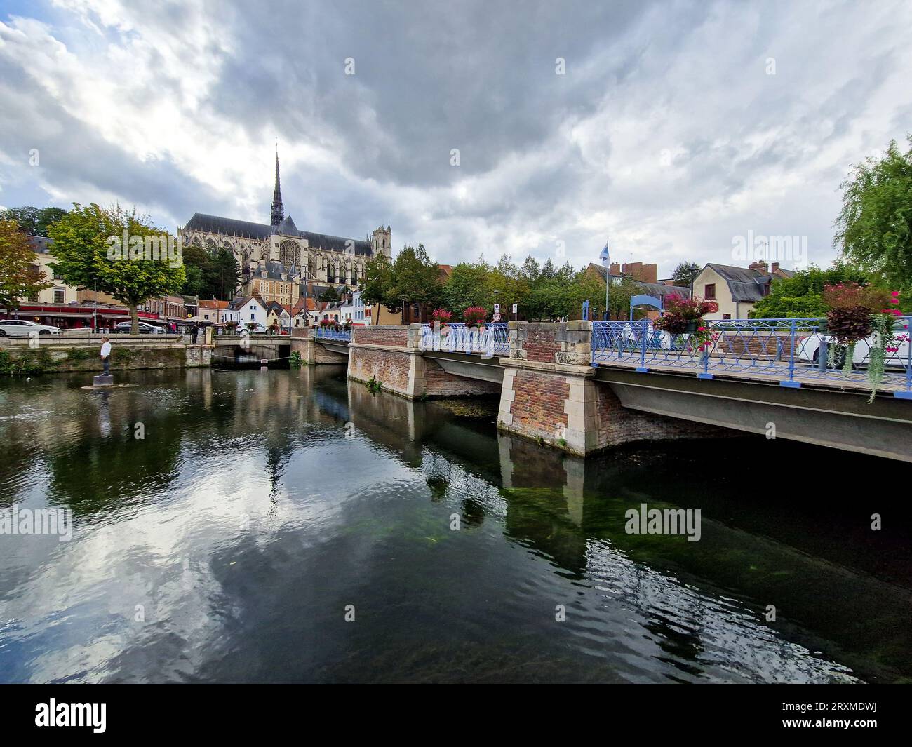 Dodane bridge and Our Lady of Amiens gothic cathedral, Amiens, Somme ...