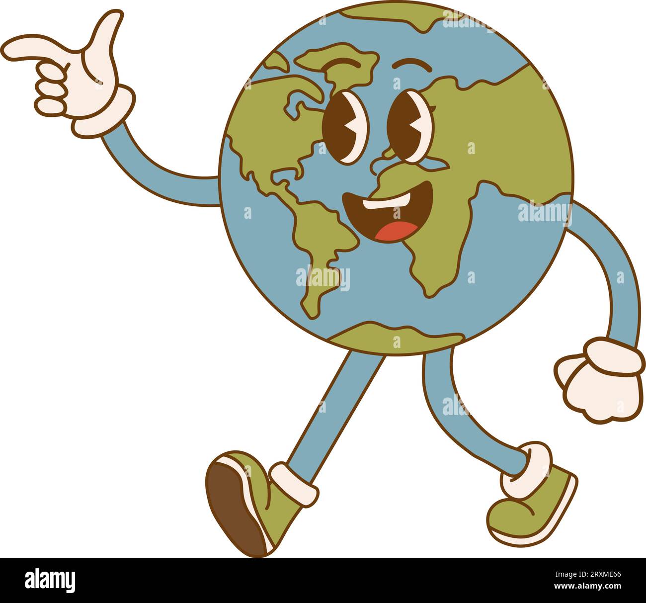 Earth Day. Cartoon cute earth planet character in retro style ...
