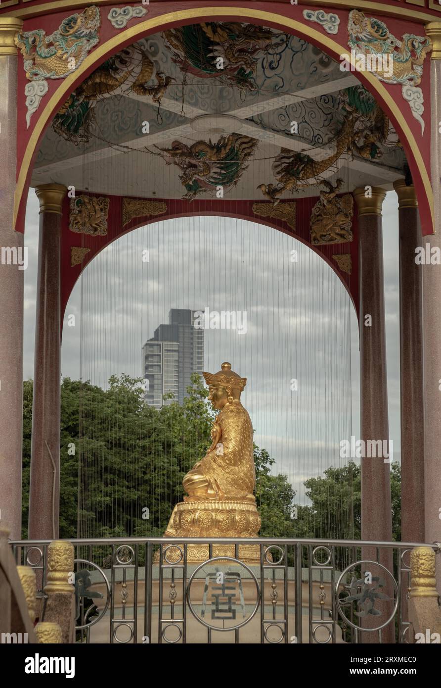 Bangkok, Thailand - 22 Sep, 2023 - Side of Figurine of Chinese golden ...