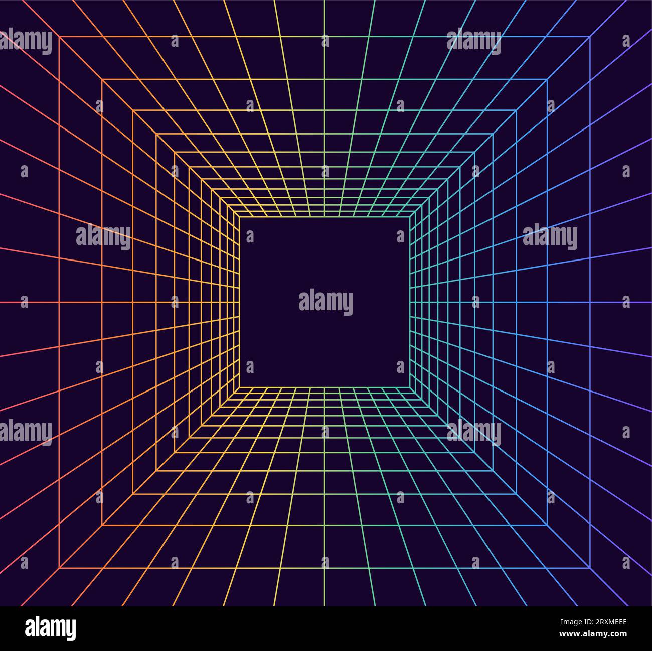 Grid room in perspective in 3d style. Indoor wireframe from rainbow ...