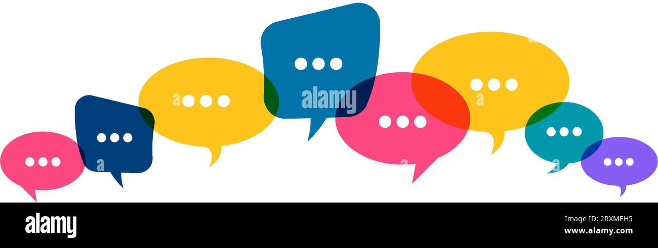 illustration of colored speech bubbles in a row with space for text ...