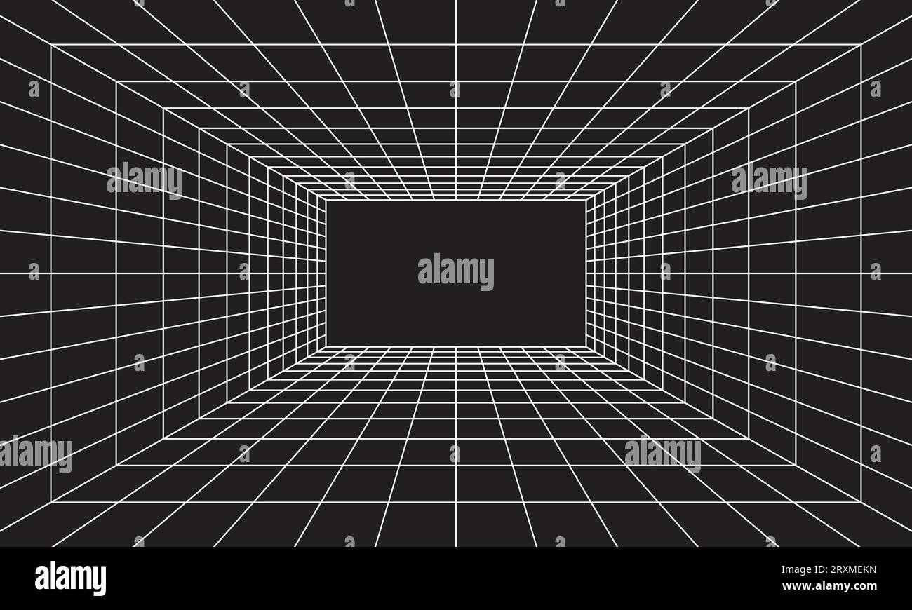 Grid room in perspective in 3d style. Indoor wireframe from white laser ...