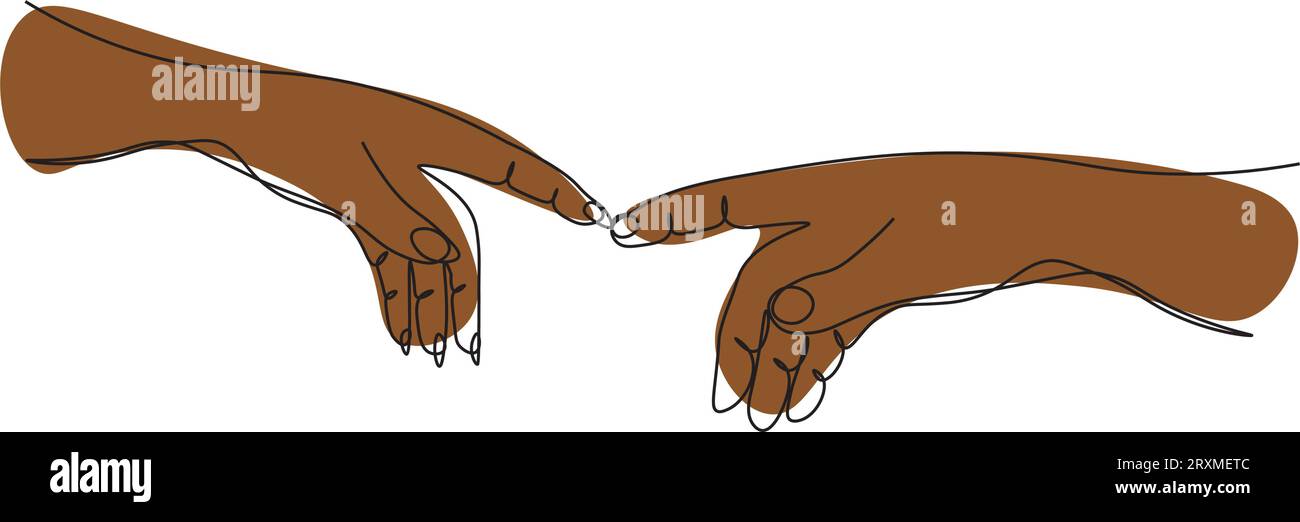 Continuous one line drawing two hands touch each other. Reconciliation ...