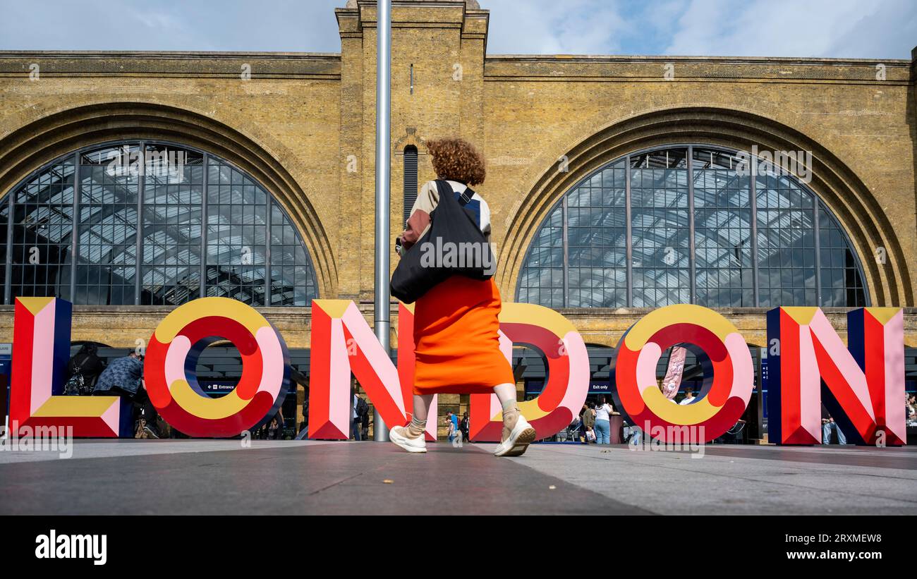 London, UK. 26 September 2023. Large 3-D printed letters spell the word ...