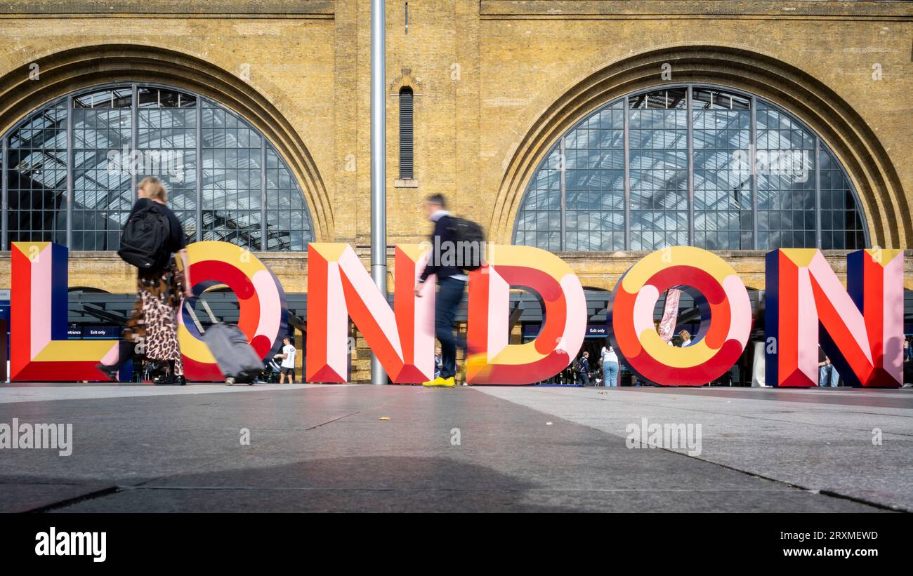 London, UK. 26 September 2023. Large 3-D printed letters spell the word ...