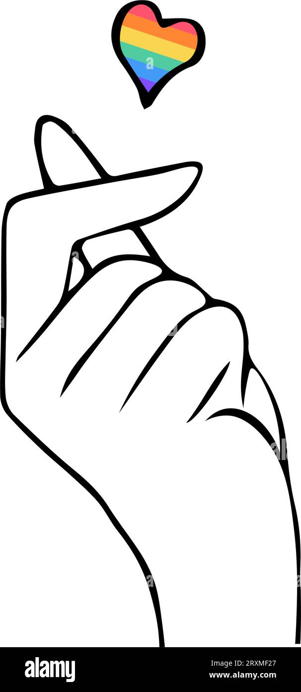 Korean symbol hand with rainbow heart, a message of love hand gesture ...