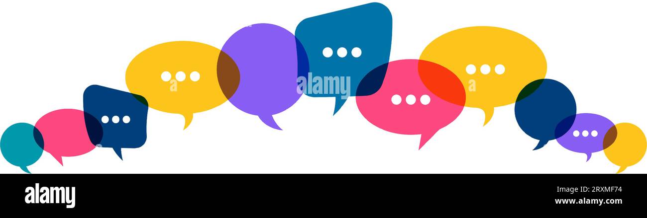 illustration of colored speech bubbles in a row with space for text ...