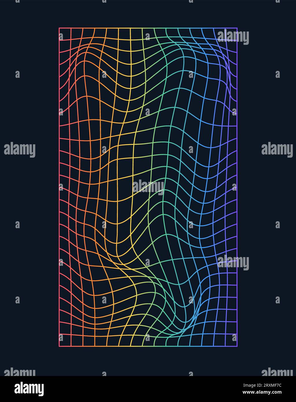 Distorted and warped rainbow laser grid on dark background. Retrowave ...