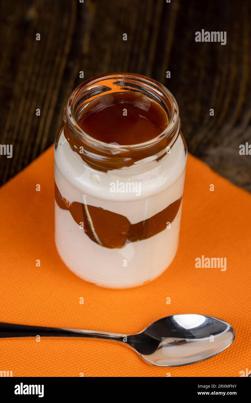 Milk sweet yogurt with bifidobacteria and chocolate addition, delicious ...