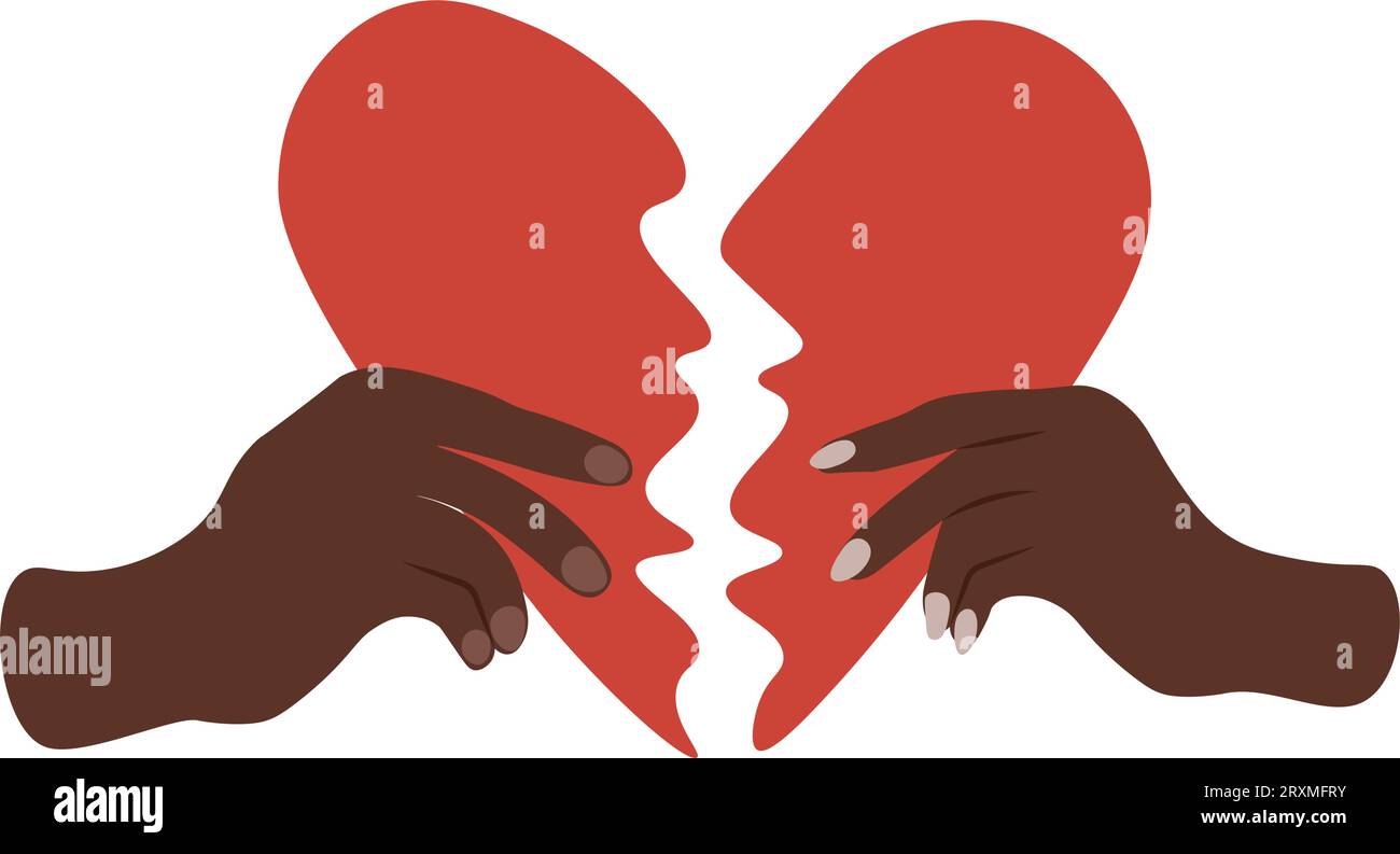Red broken heart in hands man and woman. Reconciliation concept.Restore ...