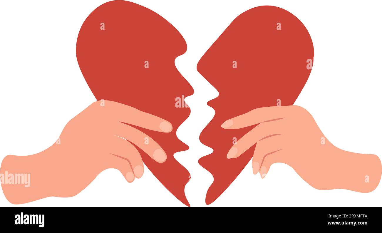 Red broken heart in hands man and woman. Reconciliation concept.Restore ...