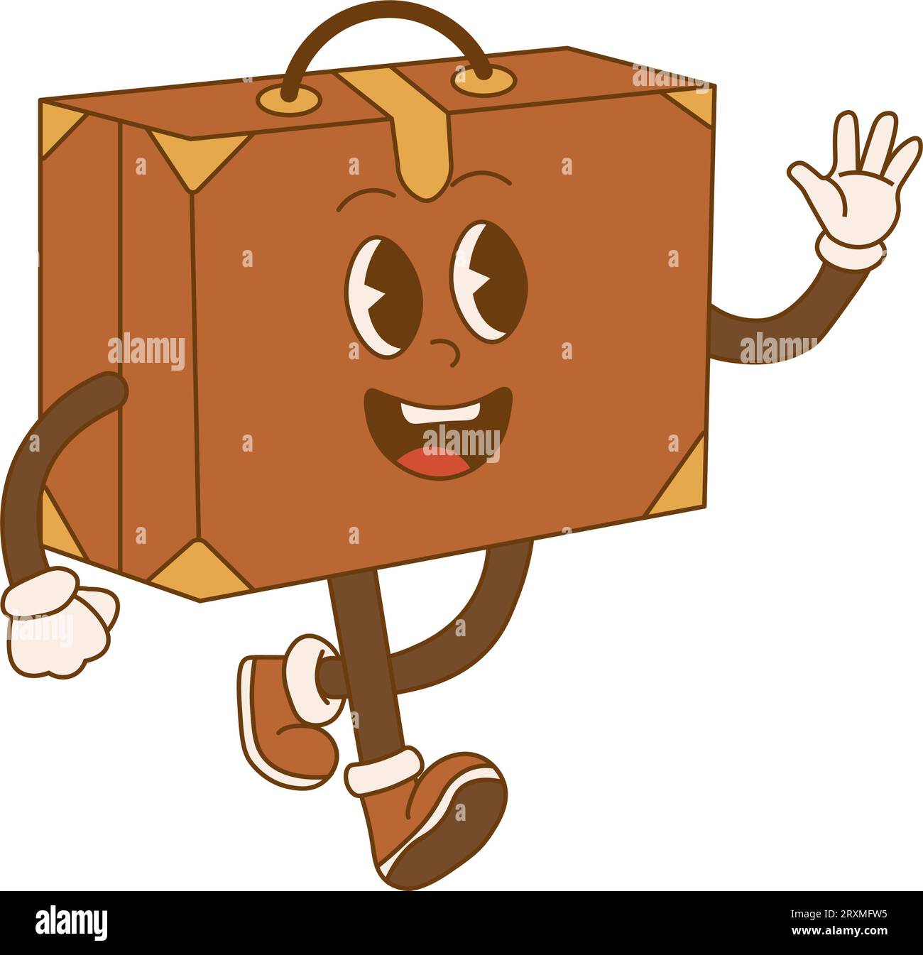 Retro mascot suitcase character cartoon poster. Adventure journey ...