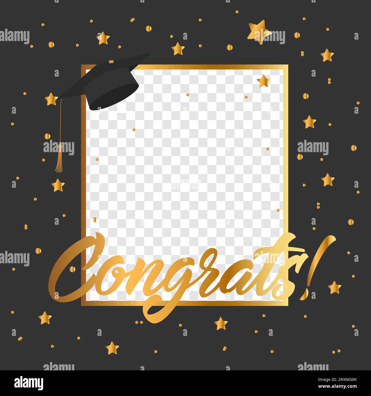 Photo frame for graduation with cap, stars and confetti ...