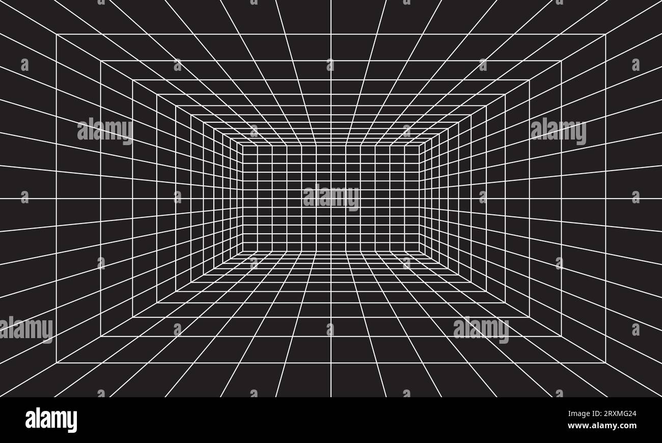 Grid room in perspective in 3d style. Indoor wireframe from white laser ...