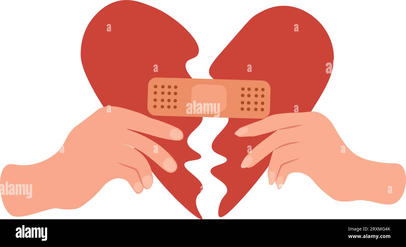 Red broken heart in hands man and woman. Reconciliation concept.Restore ...
