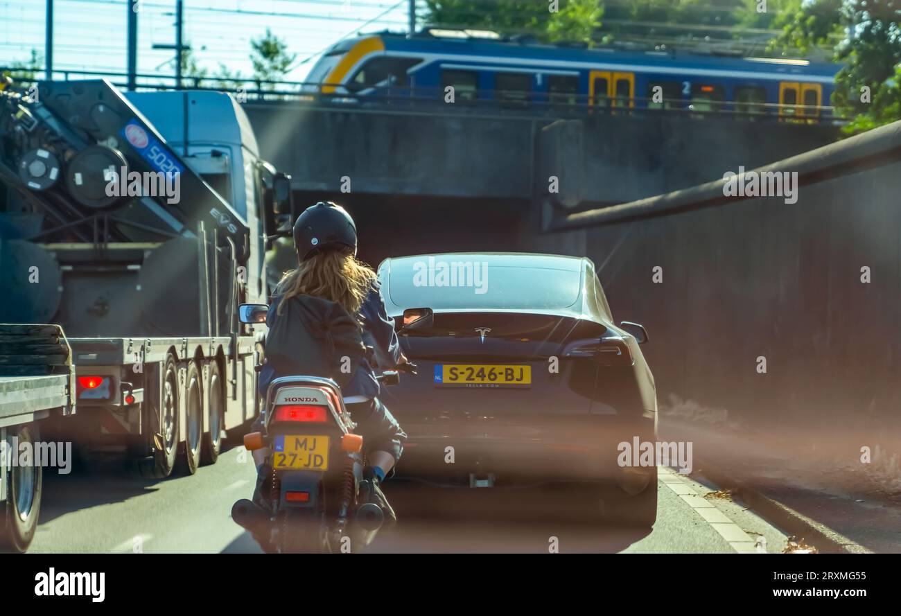 Amsterdam, Netherland - July 20, 2023: Heavy traffic at an intersection ...