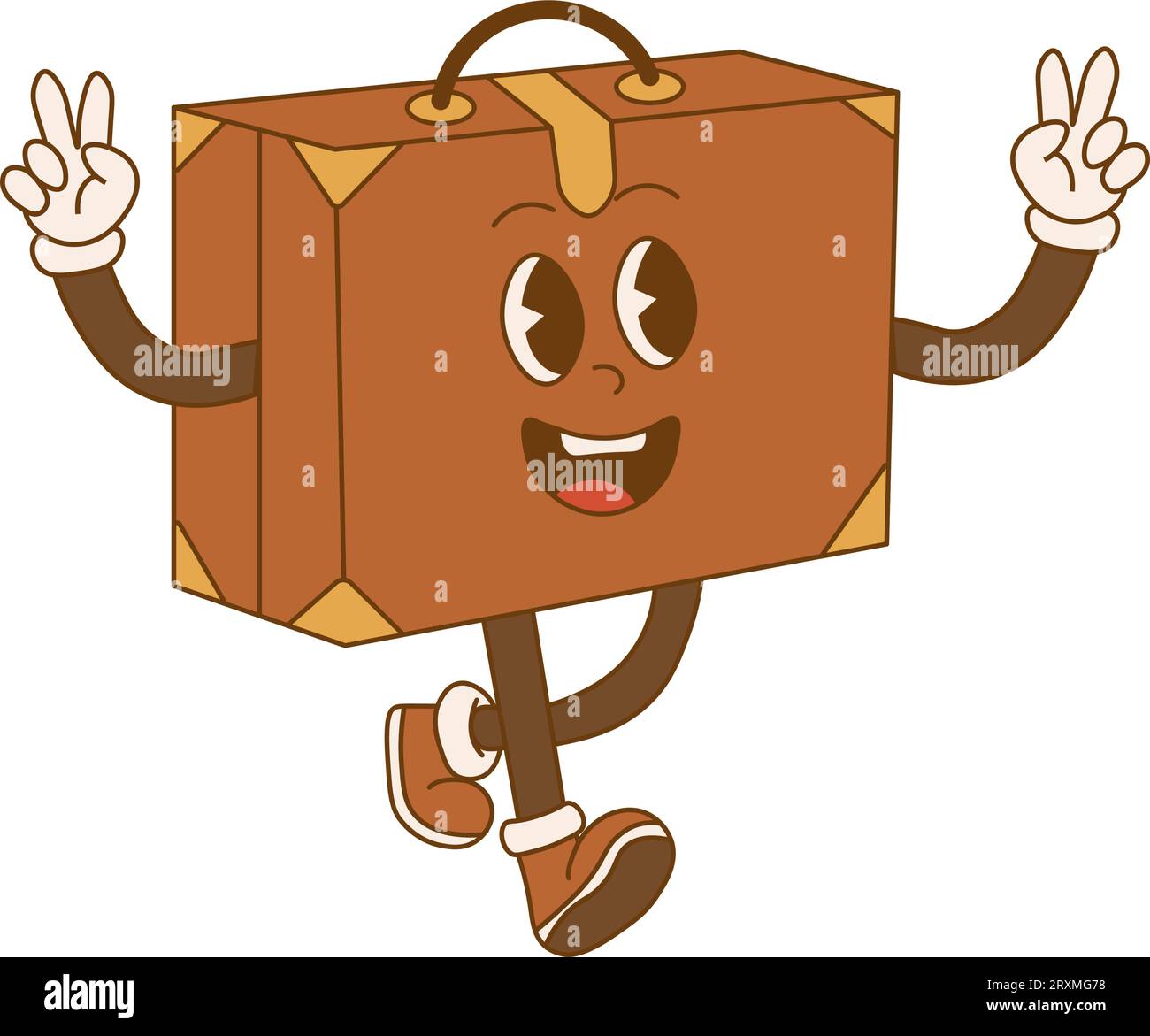 Retro mascot suitcase character cartoon poster. Adventure journey ...