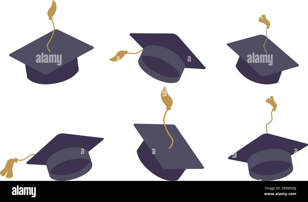 Set of graduation square hat. Education cap collection. Graduation cap ...