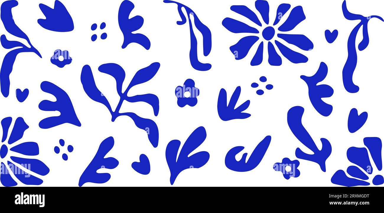 Matisse Blue Abstract Art Set. Set of abstract trendy creative artistic ...