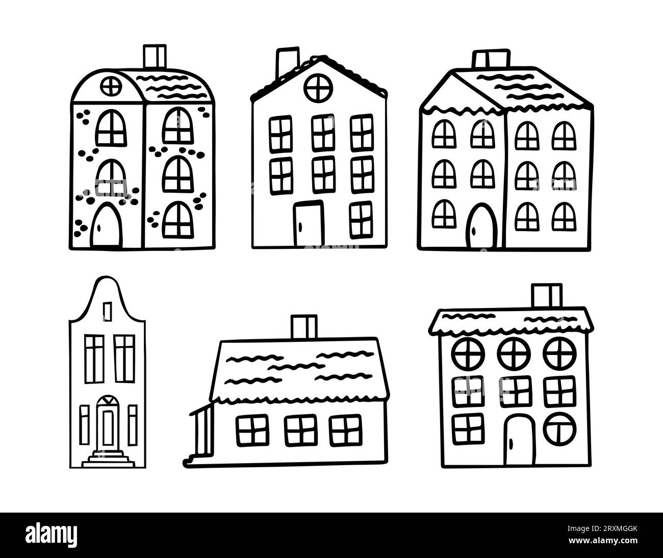 Set of doodle cute houses. Suitable for print, postcard, sketchbook ...
