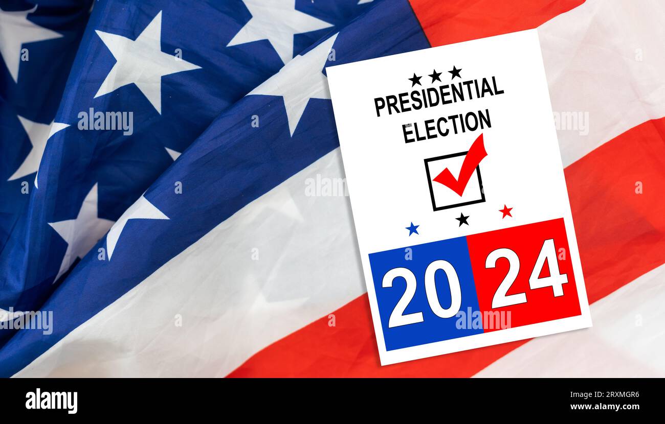 Politics and voting concept. Presidential election 2024 text on white ...