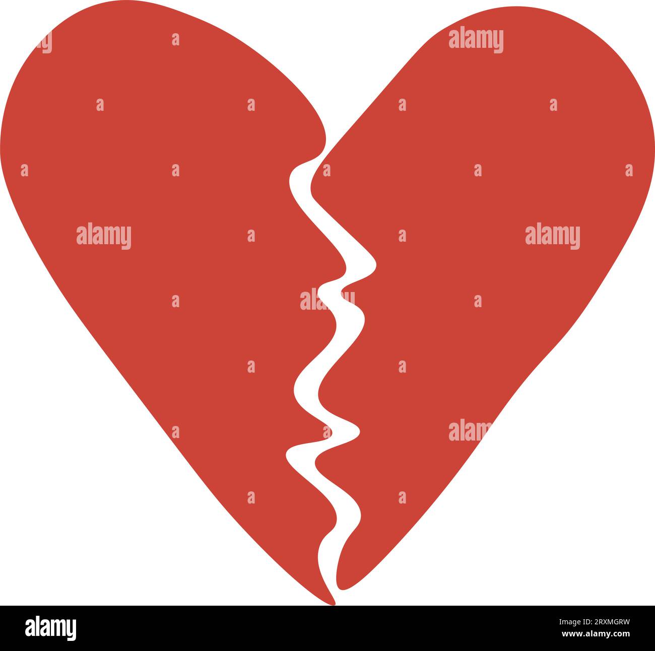 Red broken heart or divorce. Simple isolated broken heart shape on ...