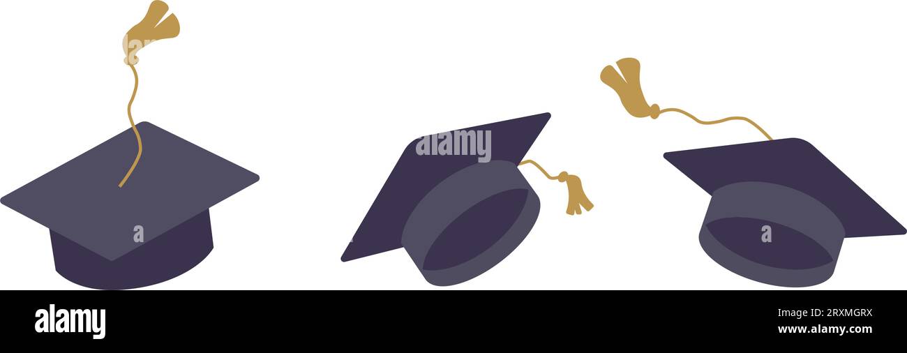 Set of graduation square hat. Education cap collection. Graduation cap ...