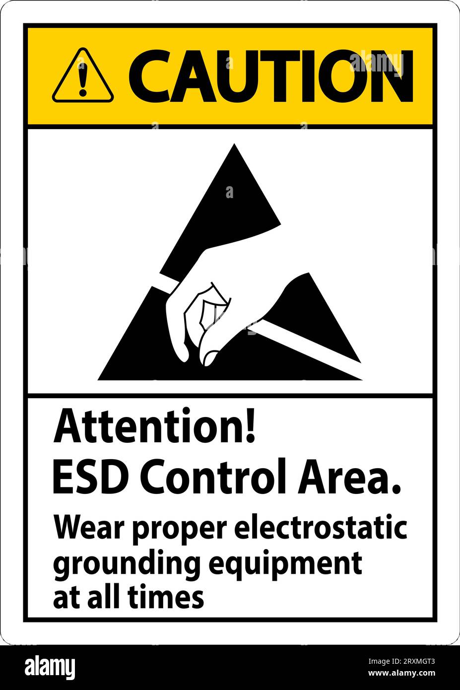 Caution Sign Attention ESD Control Area Wear Proper Electrostatic Grounding Equipment At All ...