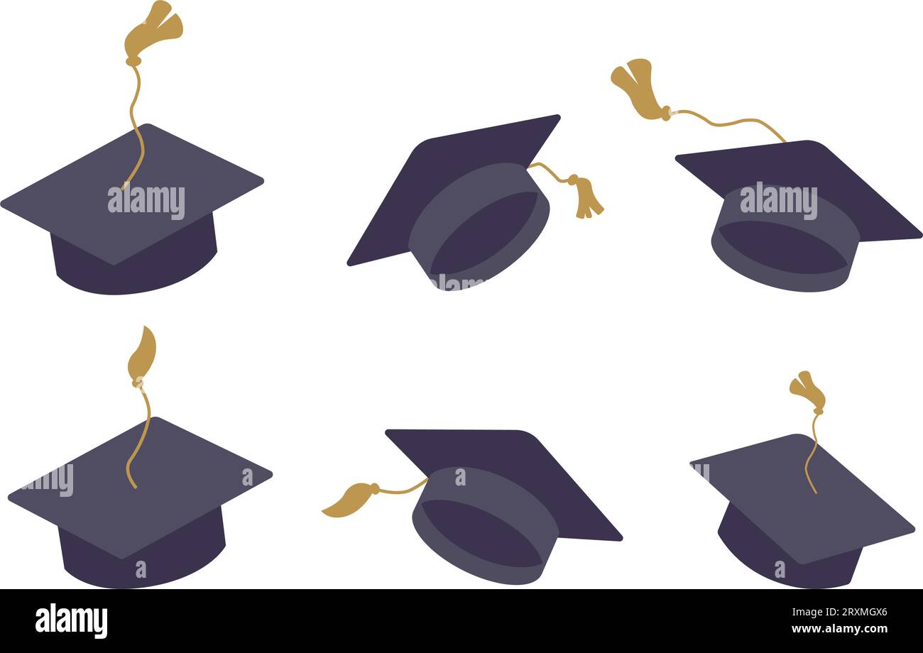 Set of graduation square hat. Education cap collection. Graduation cap ...