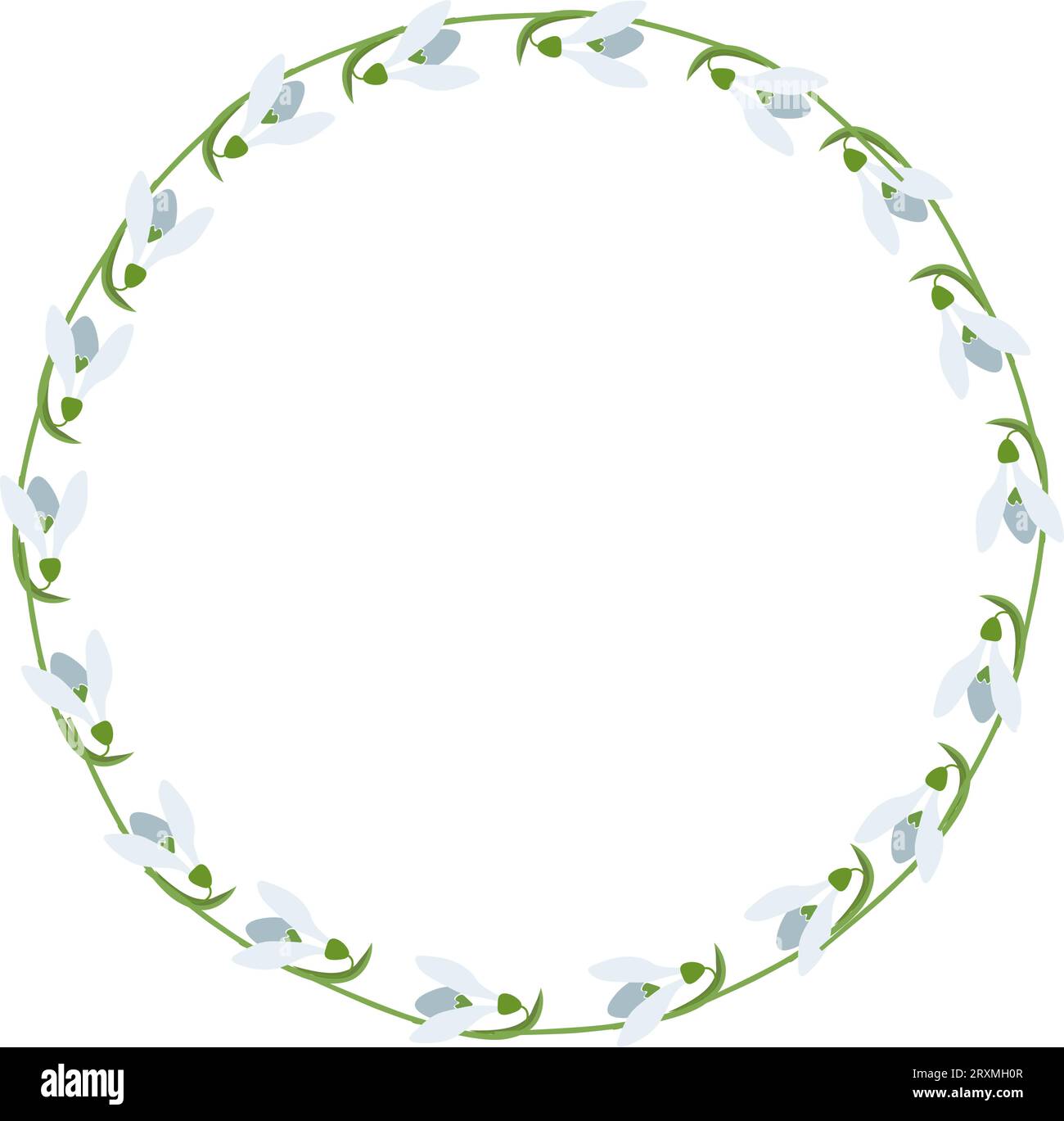 Snowdrops hand drawn flower wreath. Vintage Romantic floral round frame ...