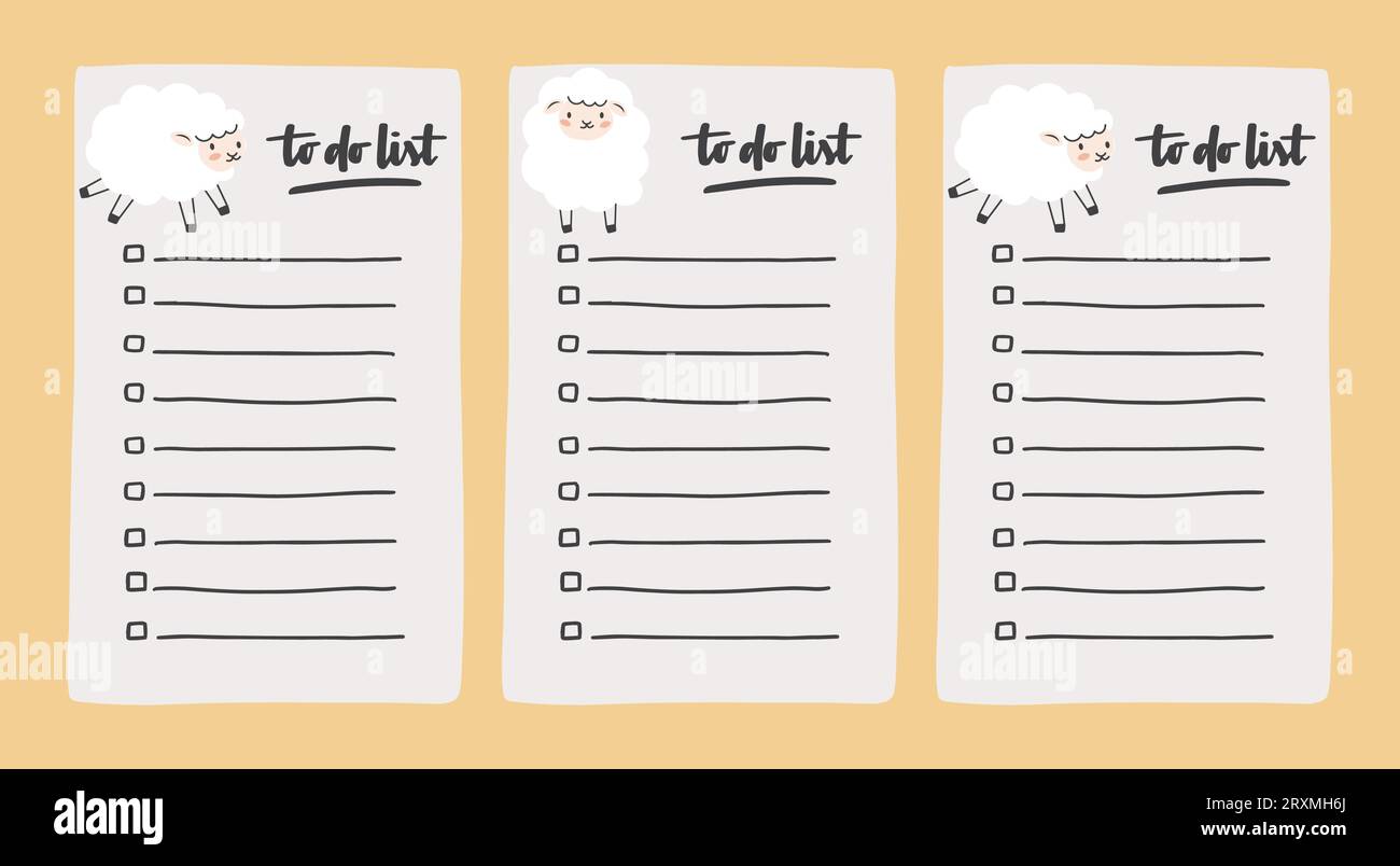 Set collection of to do list template decorated by cute sheep. Cute ...