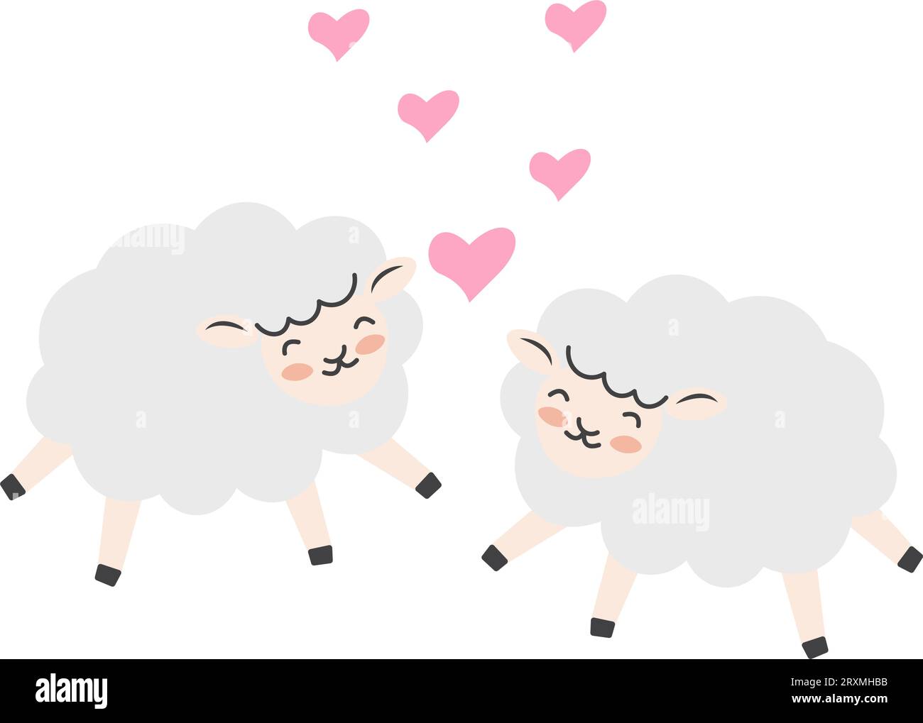 Valentine's day background with cute sheep cartoon and heart sign ...