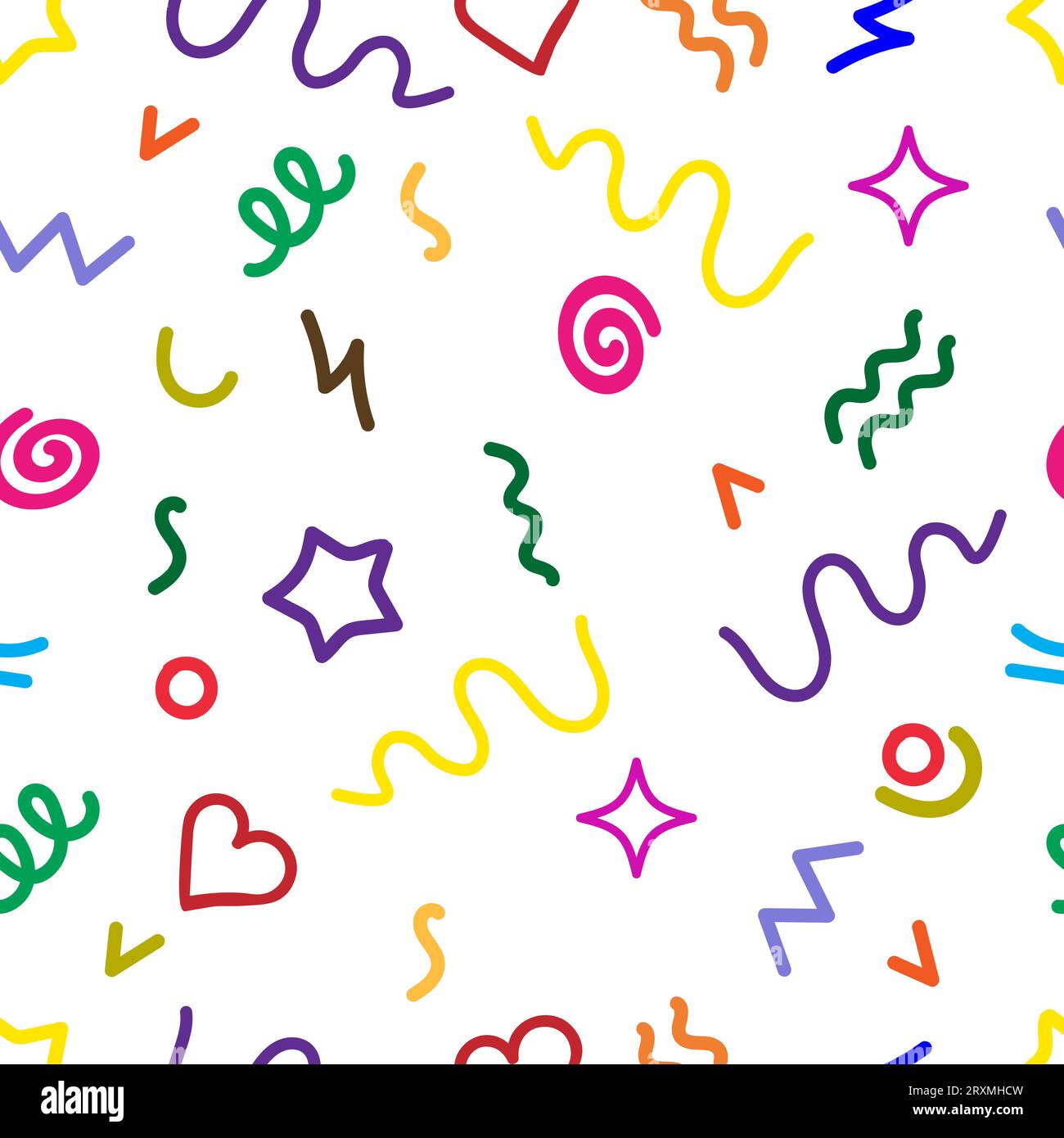 Trendy squiggles 90s style seamless pattern. Simple childish print. For ...