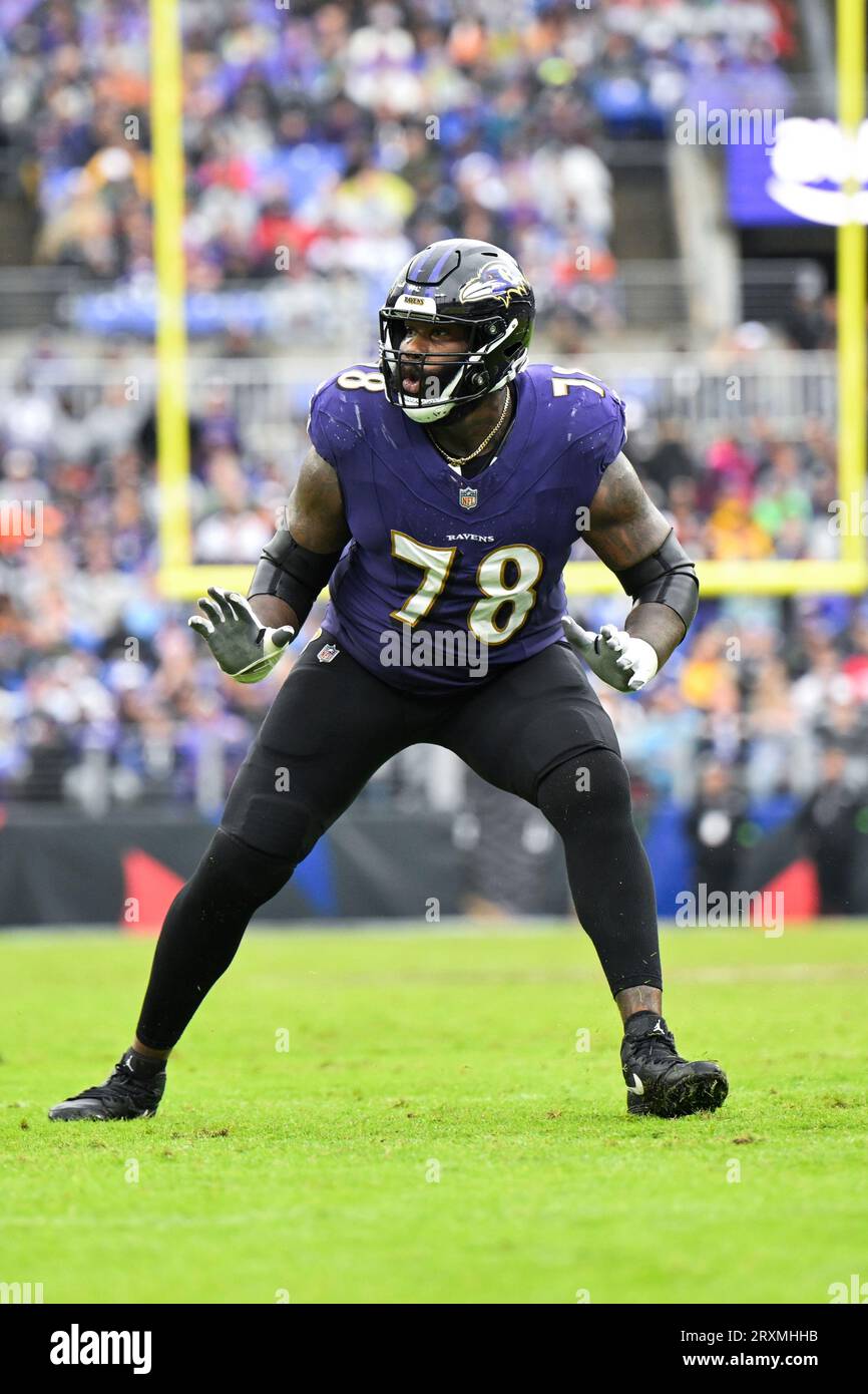 Baltimore Ravens offensive tackle Morgan Moses (78) in action during ...