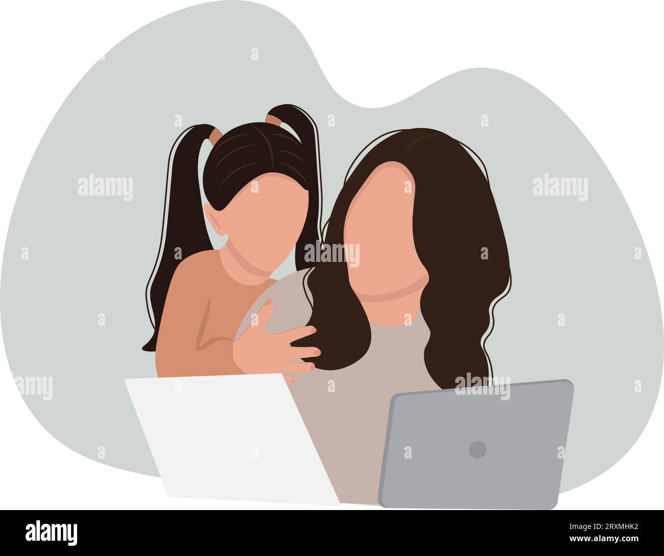 Woman laptop daughter illustration hi-res stock photography and images ...
