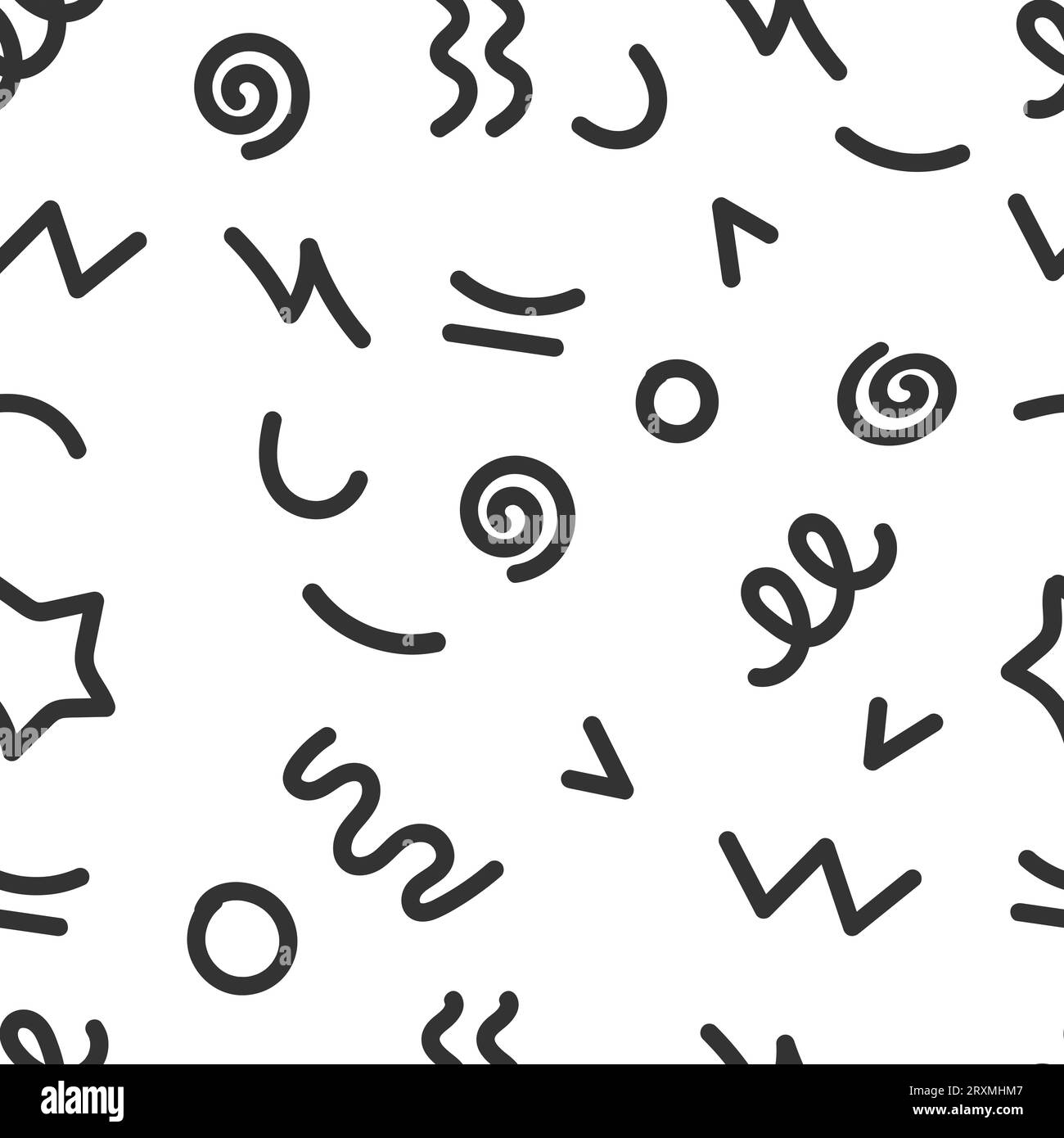 Trendy squiggles 90s style seamless pattern. Simple childish print. For ...