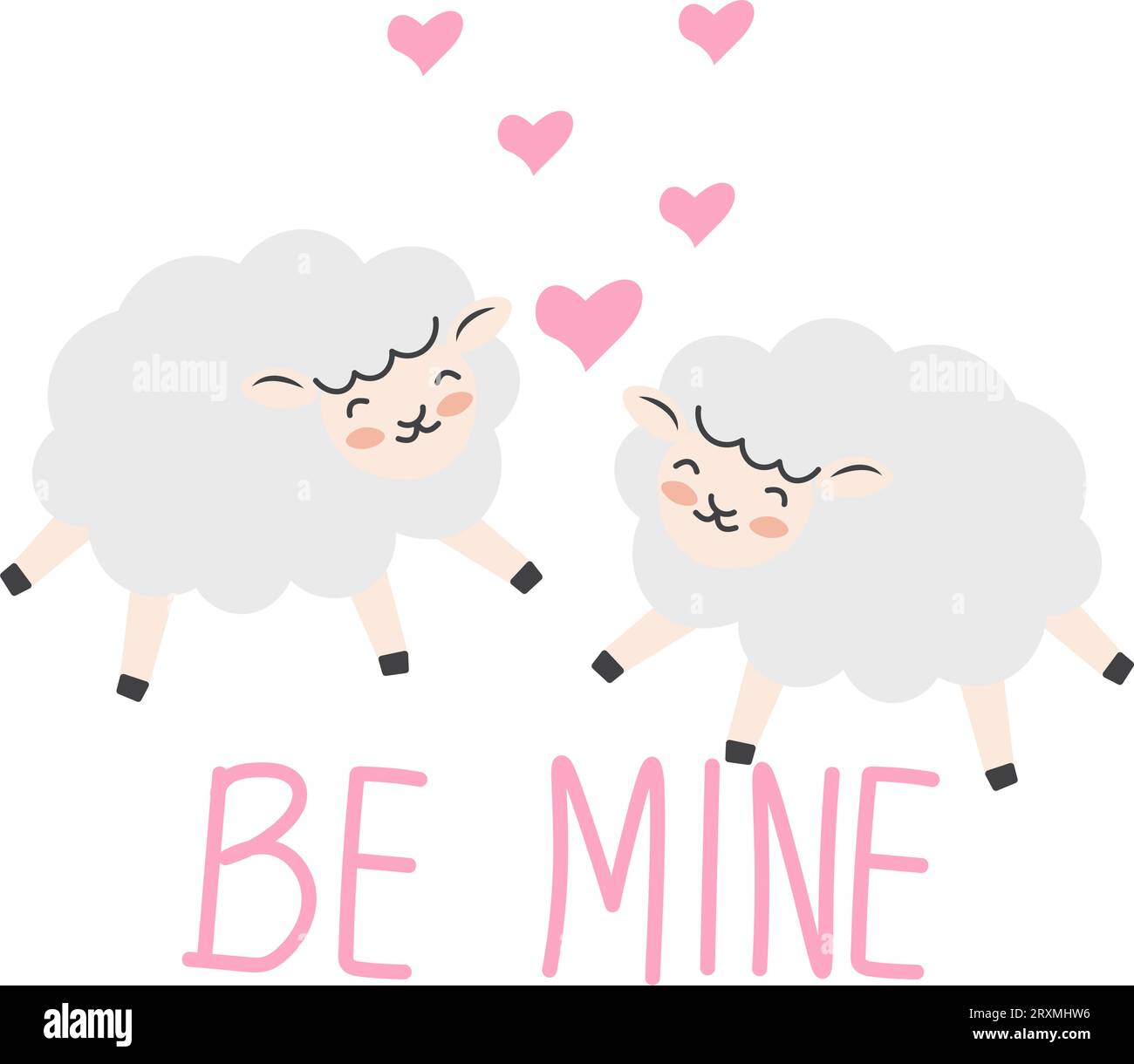 Valentine's day background with cute sheep cartoon and heart sign ...