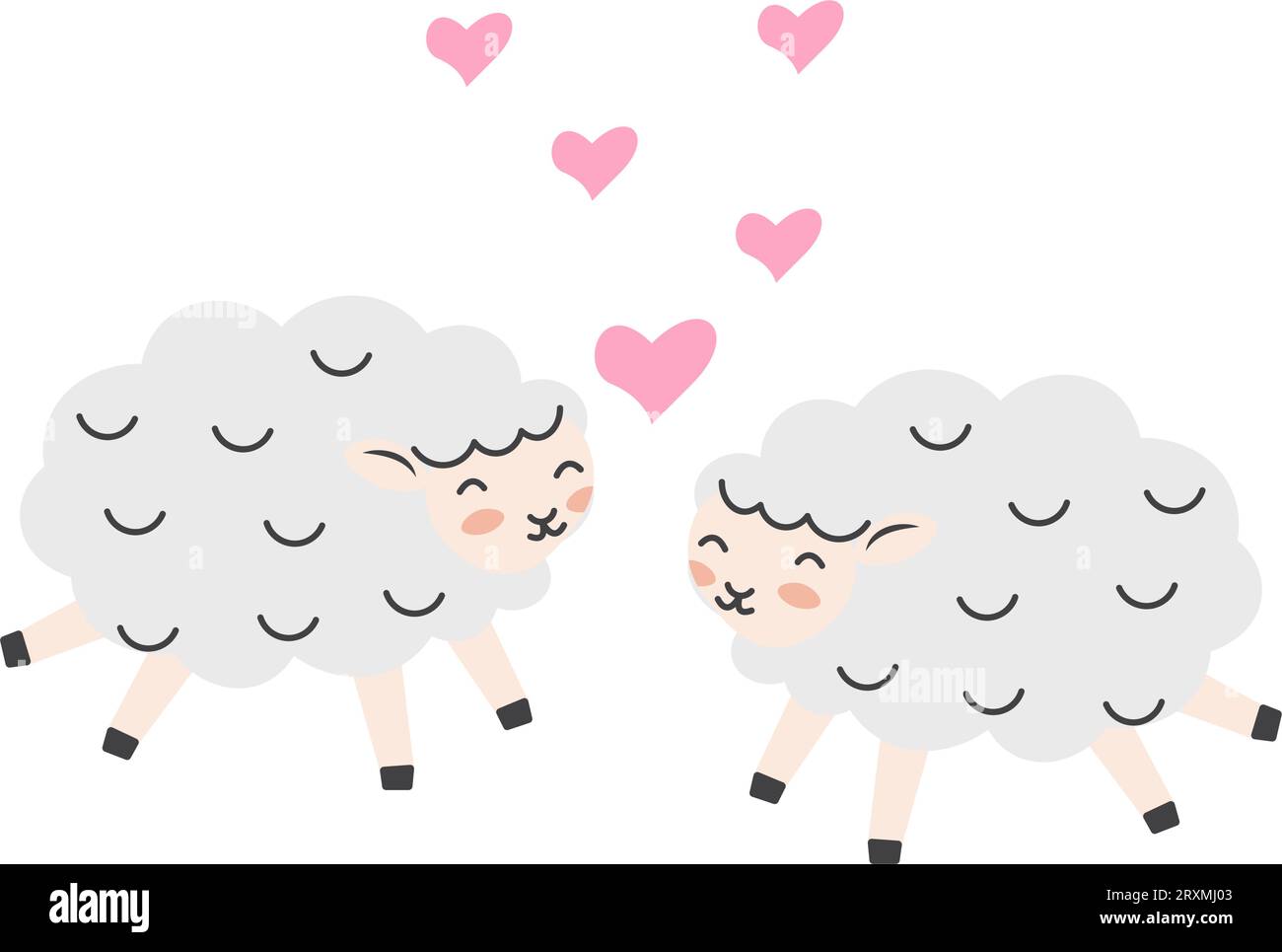 Valentine's day background with cute sheep cartoon and heart sign ...