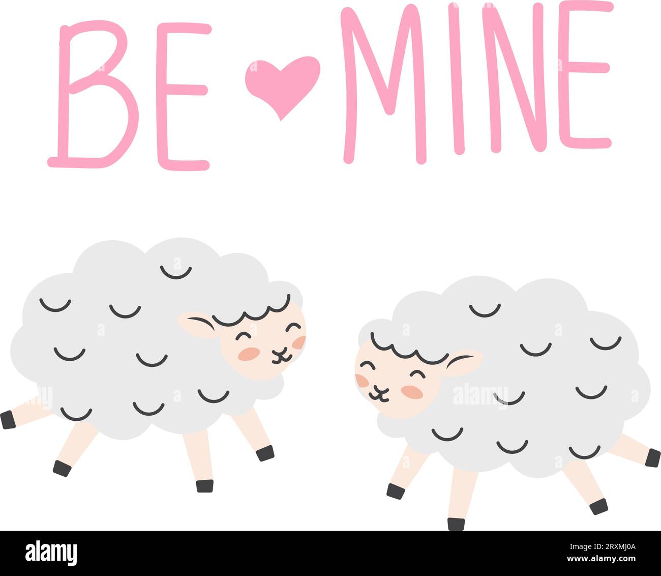 Valentine's day background with cute sheep cartoon and heart sign ...